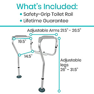 Vive Toilet Rail - Bathroom Safety Frame - Medical Railing Helper for Elderly, Handicap, Disabled, Seniors - Bariatric Assist Handrail Grab Bar - Adjustable Height, Padded Arms Fit Most Toilets