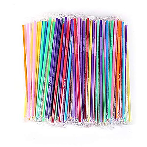 10.23 Inches Colorful Plastic Drinking Straws, Individually Packaged Disposable Plastic Straws, Extra Long Flexible Straws for Picnics and Parties, Pack of 200