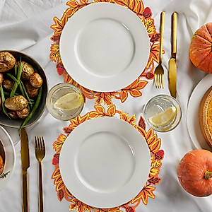 Yingzhao 6 Pcs Fall Placemat Thanksgiving Autumn Harvest Placemats Embroidered Maple Leaves Double Layer Table Mats Cutwork for Home Kitchen Dining Table Holiday Party Decoration