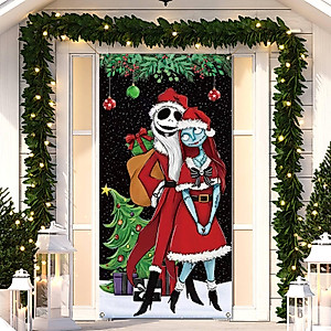 Christmas Door Cover The Nightmare Before Christmas Winter Holiday Party Front Door Banner Photography Home Porch Decoration