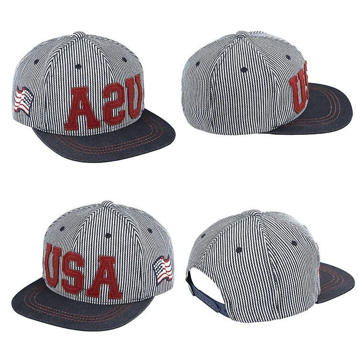 Toddler-Striped-Baseball-Hat American-Flag Snapback Hat Boys Cotton Sun Hat (Blue, 2-6Years)