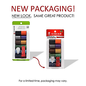 SINGER 60641 Polyester Hand Sewing Thread, Assorted Colors, 12 Small Spools, Dark