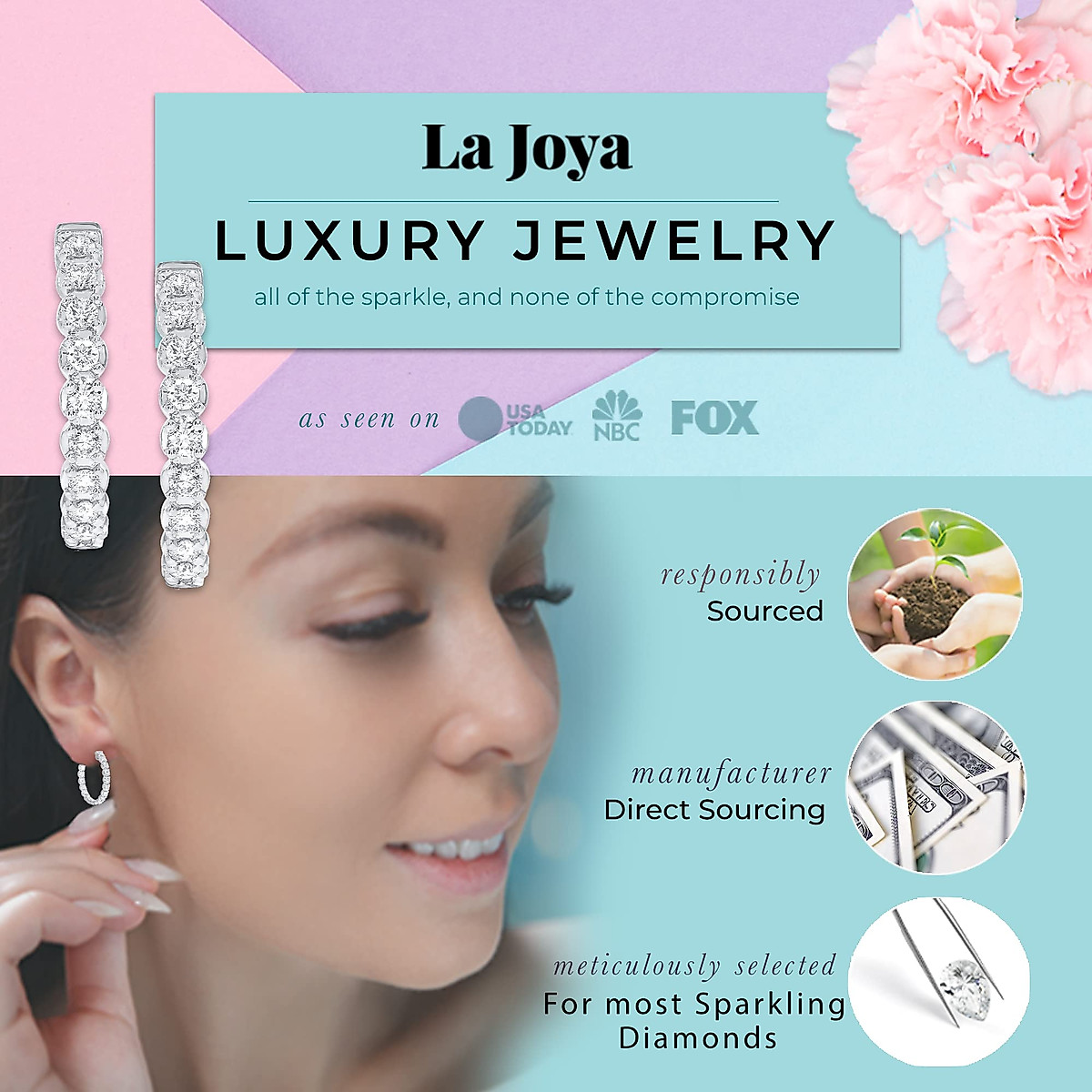 La Joya Inside Out Diamond Earring for Women | 1 CT TW Pure Sterling Silver with Plating of White Gold Diamond Hoop Earrings for Women | Sparkling GH VS/SI Diamond Hoops