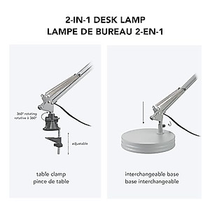 Globe Electric 56106 28" Spring Balanced Arm Desk Lamp, Matte Gray, On-Off Rotary Switch on Shade, Interchangeable Base and Clamp Arm Design, Home Décor, Desk Lamps for Home Office, Home Décor