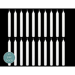 White Dinner Table Candles 7 Inch Tall Dripless Smokeless Unscented for Candlesticks 6 Hour Long Burning Candle Decorate Your Table Wedding and Christmas - Household Candle Stick 20 Pack