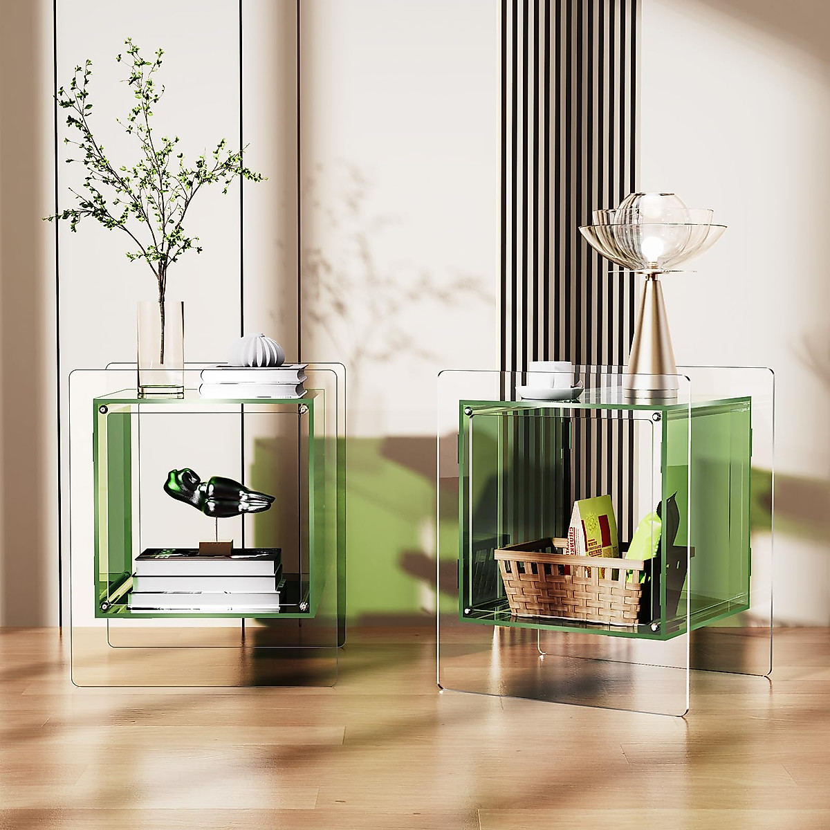 solaround Acrylic Nightstand, Bedside Table for Bedroom, Side Table, Record Player Stand, 18'' x 15.7'' x 21.6'', Green