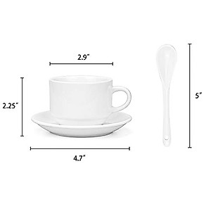 Hedume 6 Pack 5 OZ Espresso Cups with Saucers and Spoons, Stackable Espresso Coffee Cup Set for Specialty Coffee Drinks, Latte, Cafe Mocha and Tea
