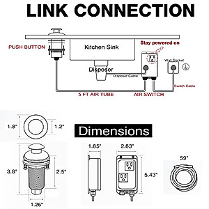TRUSTMI Garbage Disposal Air Switch Kit Long Brass Kitchen Sink Top Waste Disposer On/Off Button with Dual Outlet Socket Power Module, Brushed Gold
