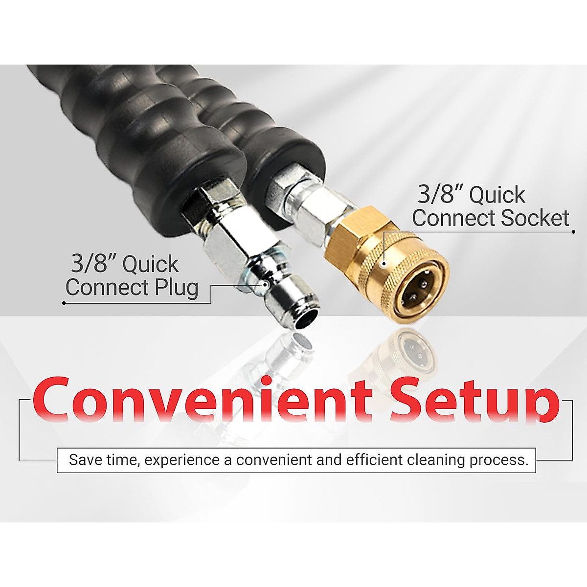 YAMATIC 3/8" Pressure Washer Hose 50FT Hot Water Power Washer Hose Max 212°F with Swivel Quick Connect, 4000 PSI Commercial Grade Steel Wire Braided & Synthetic Rubber Jacket, Kink Resistant