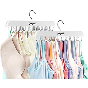 Bra Hanger for Closet, 2 Pack Tank Top Hanger w/20 Hooks Capacity Foldable Wood Space Saving Hangers, 360°Rotating Closet Organizers and Storage for Dorm & Apartment for Bra Scarf Ties(White)