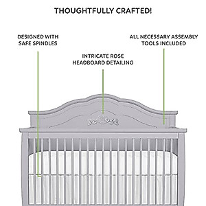 SweetPea Baby Rose 4-in-1 Convertible Crib in Silver Shimmer, Baby Crib with Spindles, Greenguard Gold Certified, Easy Assembly, Sustainable New Zealand Pinewood