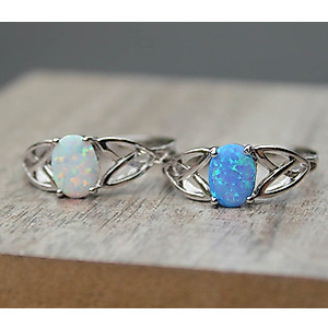 Oxford Diamond Co Oval Lab Created White Opal Celtic Design Band .925 Sterling Silver Ring Sizes 11 RO150357