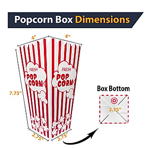 ViziY 32 Popcorn Boxes Red and White Striped-Retro Vintage Paper Movie Night Design-Theater Container Cup Holder-Carnival Party Decorations-Bottom Insert Card Helps Prevent Leaks Bonus-Emoji Stickers