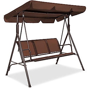 Best Choice Products 2-Seater Outdoor Adjustable Canopy Swing Glider, Patio Loveseat Bench for Deck, Porch w/Armrests, Textilene Fabric, Steel Frame - Brown