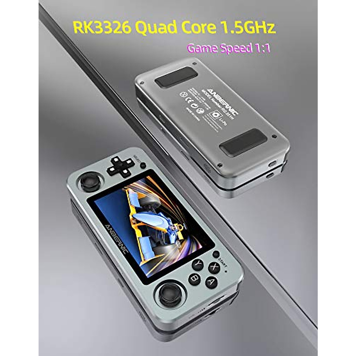 MJKJ RG351M Handheld Game Console , Aluminum Alloy Shell 64G TF Card 2500 Classic Games Support WiFi Function Open Source System RK3326 Chip 3.5 Inch IPS Screen (Gray)