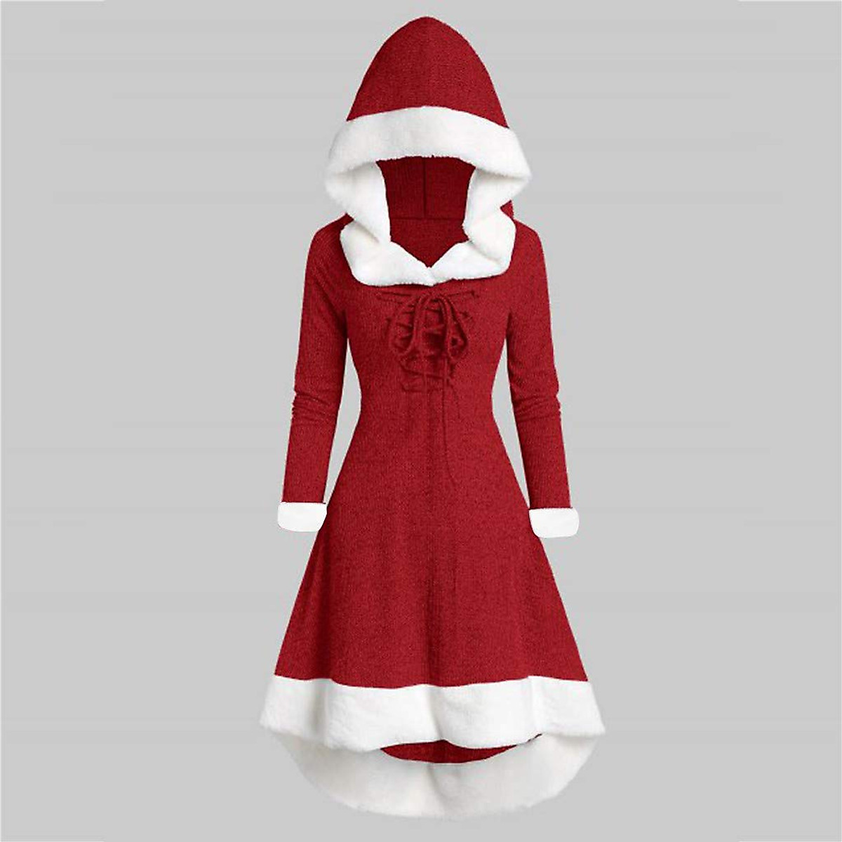 FKSESG Womens Vintage Dress Winter Christmas Long Sleeve Patchwork Hooded Party Dress