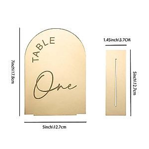 20 pcs Gold Mirror Wedding Table Numbers with Stands 1-20, 5x7 inch Acrylic Arch Signs and Holders, Table Number for Wedding Reception, Restaurant, Party, Event (Gold Mirror Table Number1-20, 5"x7")