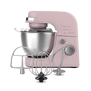 Hamilton Beach Electric Stand Mixer, 4 Quarts, Dough Hook, Flat Beater Attachments, Splash Guard 7 Speeds with Whisk, Rose