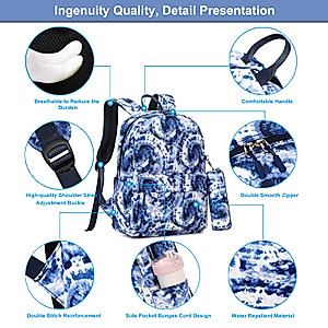 WUUDWALK Backpack for Girls Kids School Backpack/Tie Dye Kids' Bag with Lunch Box Preschool Kindergarten BookBag Set (Tie Dye Blue)