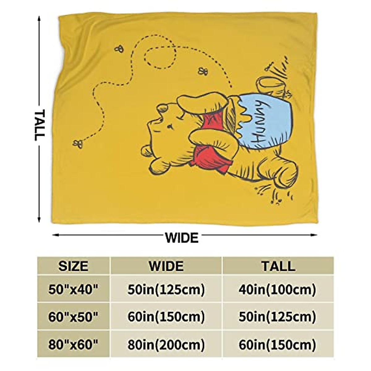 Winnie Blanket Soft Cozy Throw Blankets Flannel Blanket for Bed Couch Living Room 50 X 40 Inch