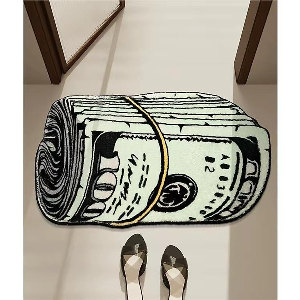 100 Dollar Bill Rug, Art Money Creative Carpet Cozy Soft Bedroom Funky Door Mat Carpets Bedside Rugs Living Room Decoration Rug Bathroom Door Mat Dry Absorbent Mats (D,19.6 * 31.5 inch)