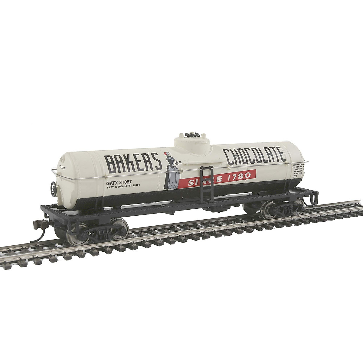 Walthers Trainline HO Scale Model 40' Tank Car - Baker's Chocolate GATX 31057