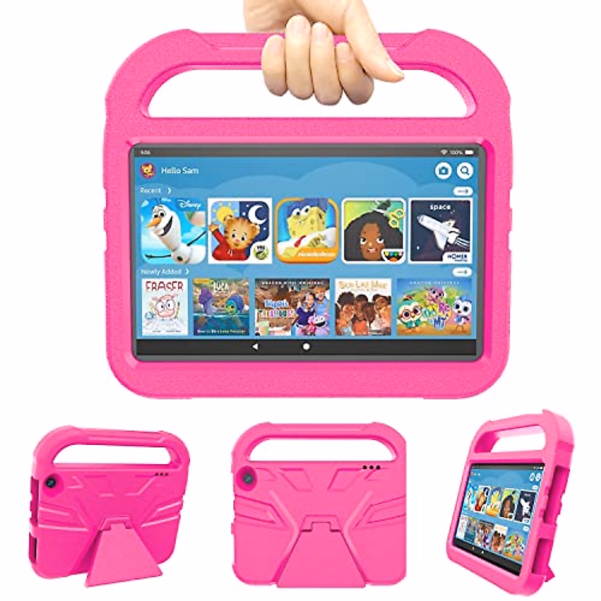 Fire 7 Tablet Case for Kids (Only Compatible 12th Generation, 2022 Release) - DJ&RPPQ Lightweight Shockproof Kid-Friendly Cover with Handle and Stand for Amazon Kindle Fire 7 Kids Tablet - Pink