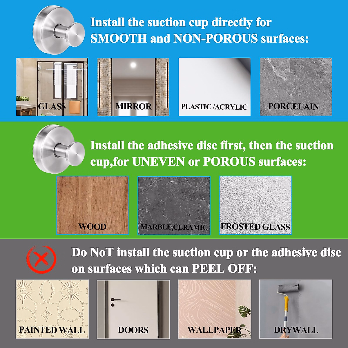 Lusofie 2 Pack Suction Cup Hooks for Shower Stainless Steel Shower Suction Hooks for Bathroom Hanging Towels Robe Loofah,Suction Shower Hooks for Glass Shower Doors Tile Mirrors,Sliver