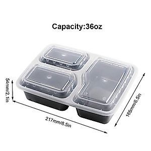 20 Pack Bento Box, [36 oz] 3 Compartment Meal Prep Containers with Lids -Food Storage Containers BPA Free Plastic, Lunch Containers, Microwavable, Freezer and Dishwasher Safe
