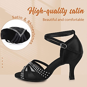 YKXLM Women Rhinestone Ballroom Dance Shoes Latin Performance Dance Shoes Women Suede Sole,L165,2 1/2 inches heel,Black,7.5US