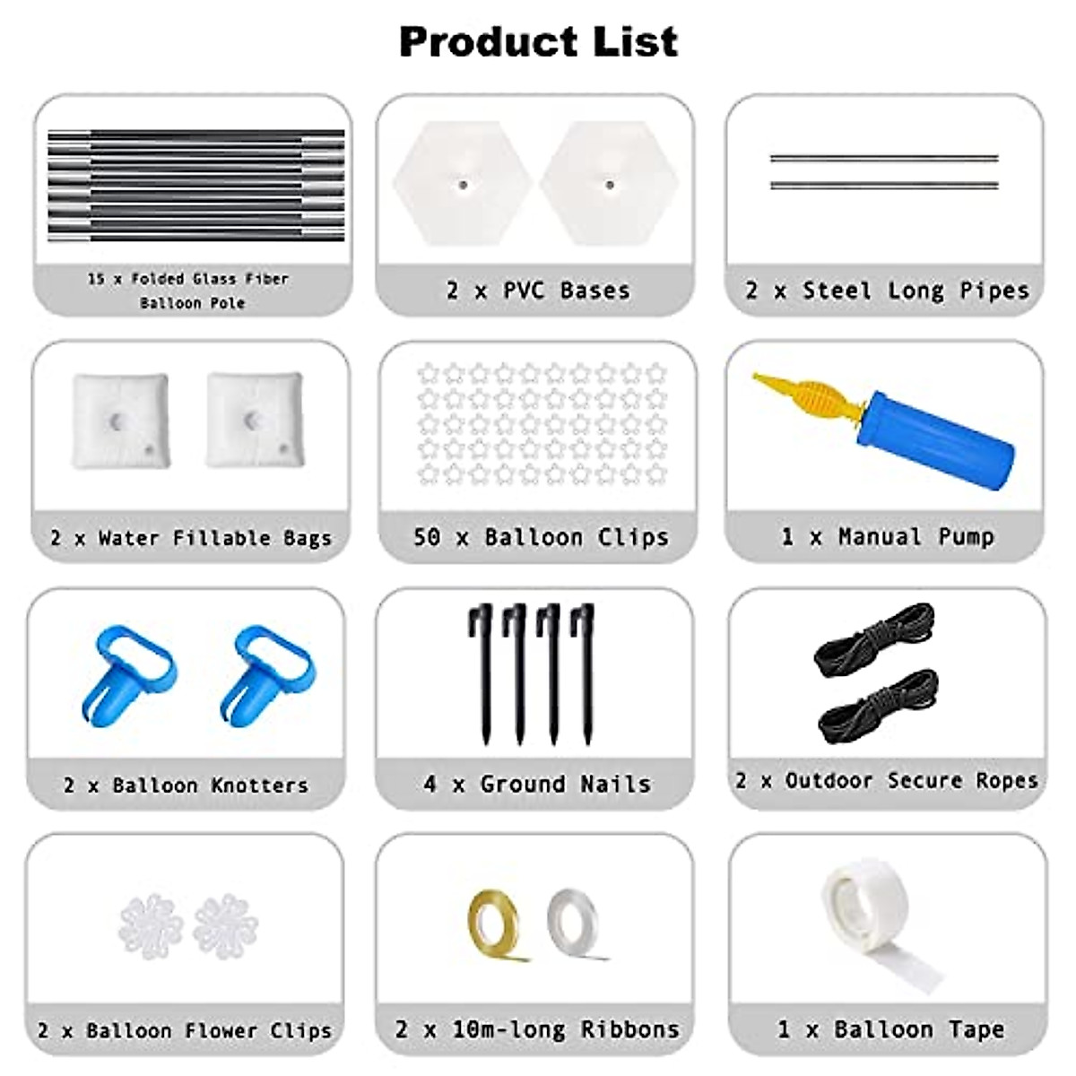 Balloon Arch Kit, Adjustable Balloon Arch Holder Stand with Base, Including Water Fillable Bags, Balloons Clips, Pump and Knotters, Party Decoration Frame for Wedding Baby Shower Birthday Christmas