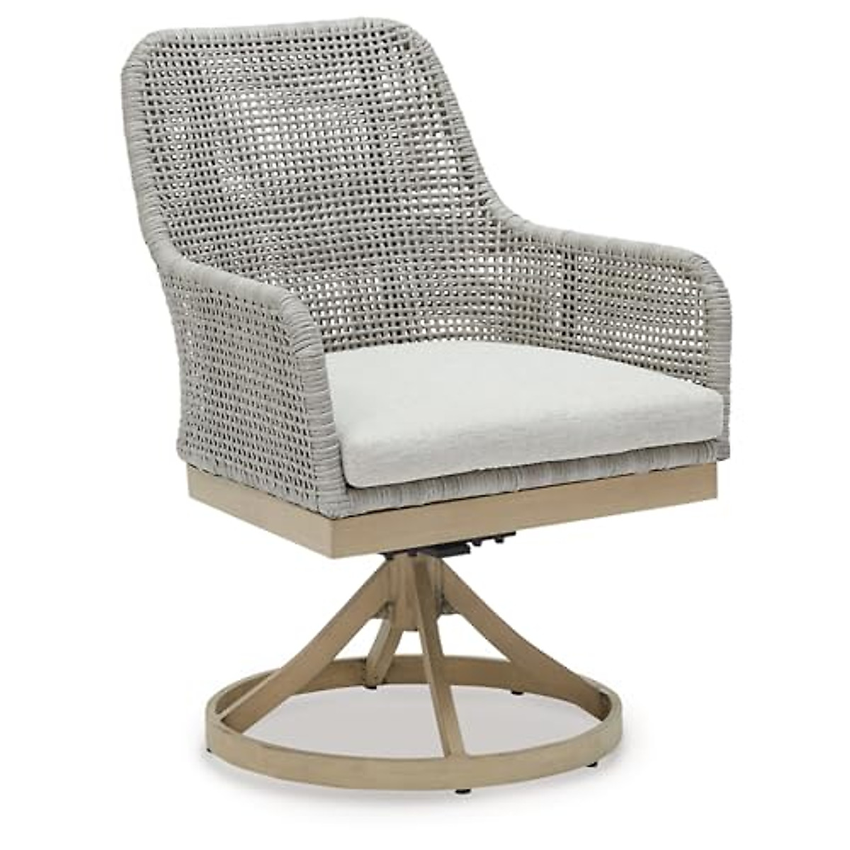 Signature Design by Ashley Seton Creek Outdoor Swivel Dining Chair, Set of 2, 25" W x 26" D x 36" H, Light Brown & Light Gray