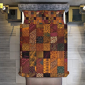 HotcoS African Style Patchwork Comforter Set Queen 3 Pieces Bedding Set Lightweight Soft Bedding Comforter Sets for All Season with 1 Duvet Cover 90"x90" 2 Pillow Shams 30'' X 20''
