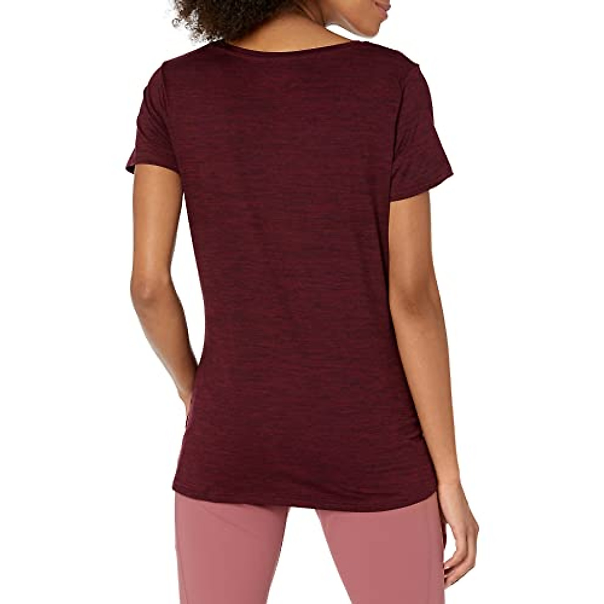 Amazon Essentials Women's Tech Stretch Short-Sleeve V-Neck T-Shirt (Available in Plus Size), Pack of 2, Black/Burgundy Space Dye, X-Large
