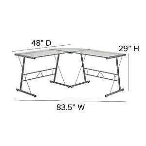 Flash Furniture L-Shaped Desk 83.5" Computer Corner Desk, Gaming Corner Desk, Home Office Corner Desk, Gaming Desk, Space Saving, Easy to Assemble, Clear