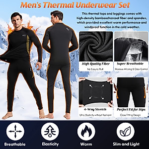 romision Thermal Underwear for Men 2 Pack Sets, Soft Long Johns Warm Base Layer Top and Bottom with Fleece Lined for Cold Winter