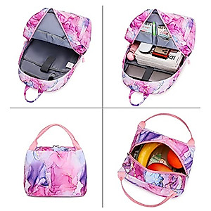 Biesena.h Backpack For Girls School Backpack Set With Lunch Box Kids Book Bag Toddler Backpack Waterproof Travel Bag (Red-Marble)