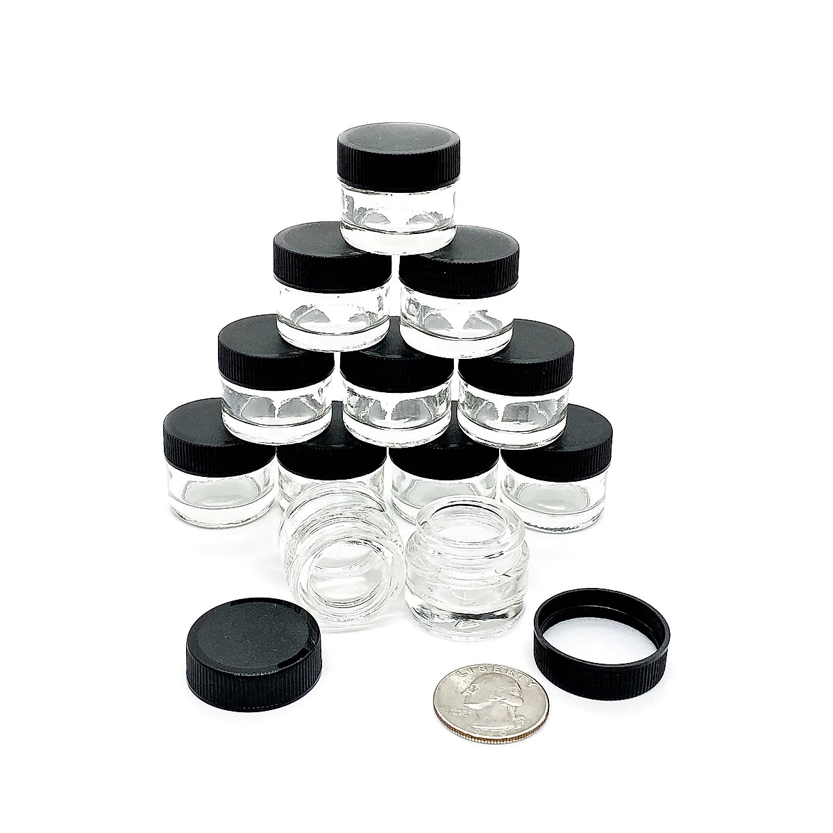 Skunkworx Packaging 7cc (2 Dram) Glass Concentrate Jars with Black Lids (12 Count)