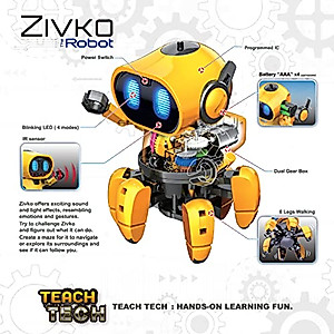 Elenco Teach Tech “Zivko The Robot”, Interactive A/I Capable Robot with Infrared Sensor, STEM Learning Toys for Kids 10+, includes Assembly Parts