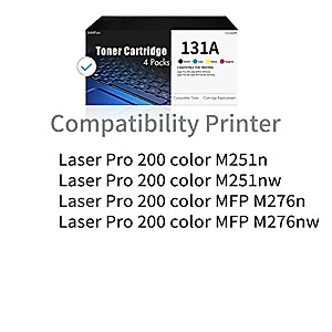 131A Toner Cartridge 4 Pack: 131X CF210A CF210X CF211A CF212A CF213A Toner Cartridge Compatible Replacement for HP Pro 200 Color MFP M251NW M251N M276NW M276N M251 Printer(Black Cyan Yellow Magenta)