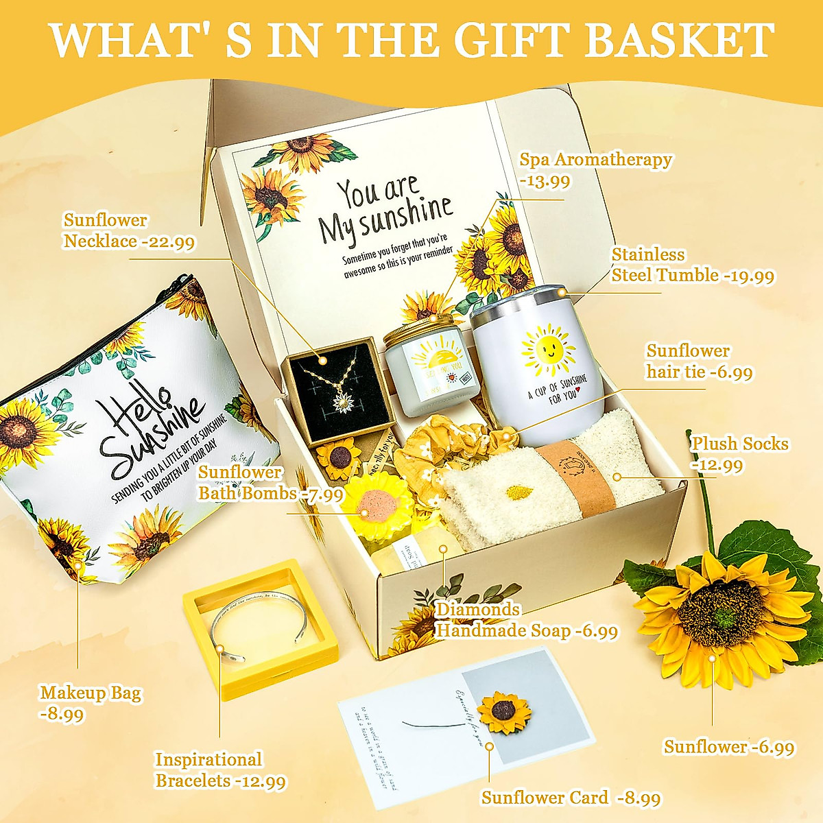 Sunflower Gifts for Women,Birthday Gifts for Women,Sending Sunshine Gift,Thank You Gifts,Care Package,Thinking of You Gifts for Women Mom Grandma Sister Best Friend,Graduation Gifts for Her