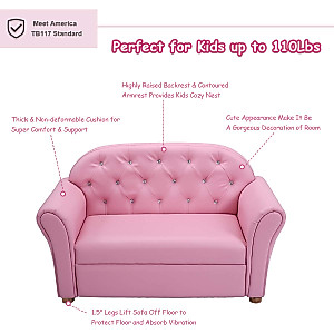 Costzon Kids Couch, 2 in 1 Princess Double Seat Children's Sofa w/PU Leather Surface, Toddler Armrest Chair for Bedroom, Kids Room, Mini Sofa for Kids Loveseat Baby Girls Birthday