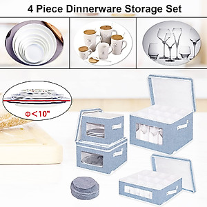 China Storage Containers,Wine Glass Mug Plate Dish Stemware Storage Box with Dividers,Hard Shell Dinnerware Case with 24 Felt Protectors for Crystal Glassware,Coffee Cup,Bowl Packing & Moving (Blue)