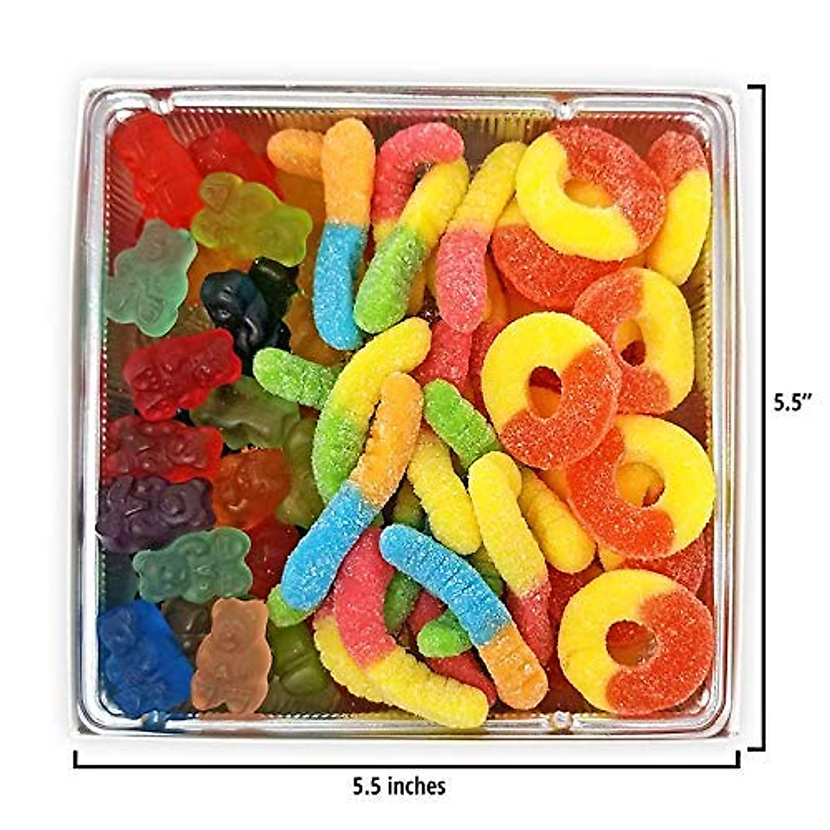 Happy Bites Happy Birthday Gummi Candy Gift Box with Gummi Bears, Sour Neon Gummi Worms, & Peach Gummi Rings - Gluten Free, Fat Free, Dairy Free
