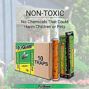 FLY GUARD 1155-10-EC Ready to Use Indoor/Outdoor Fly Catcher Glue Stick 10-3/8"L, Hang/Stnd, 10/PK, Yellow