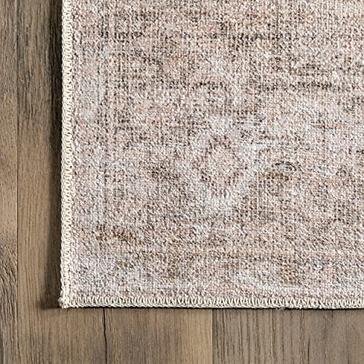 nuLOOM Rosa Machine Washable Distressed Vintage Medallion Area Rug, 6' Round, Light Pink