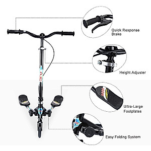 AODI Swing Scooter for Kids, 3 Wheels Foldable Wiggle Scooter Push Drifting with Adjustable & 2 Rear LED Wheels Kicks Scooter for Boys and Girls Ages 3-8