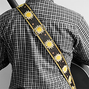 BestSounds C-150 Leather Adjustable Guitar Strap, Sun Jacquard Weave For Bass Electric and Acoustic Guitars, Black
