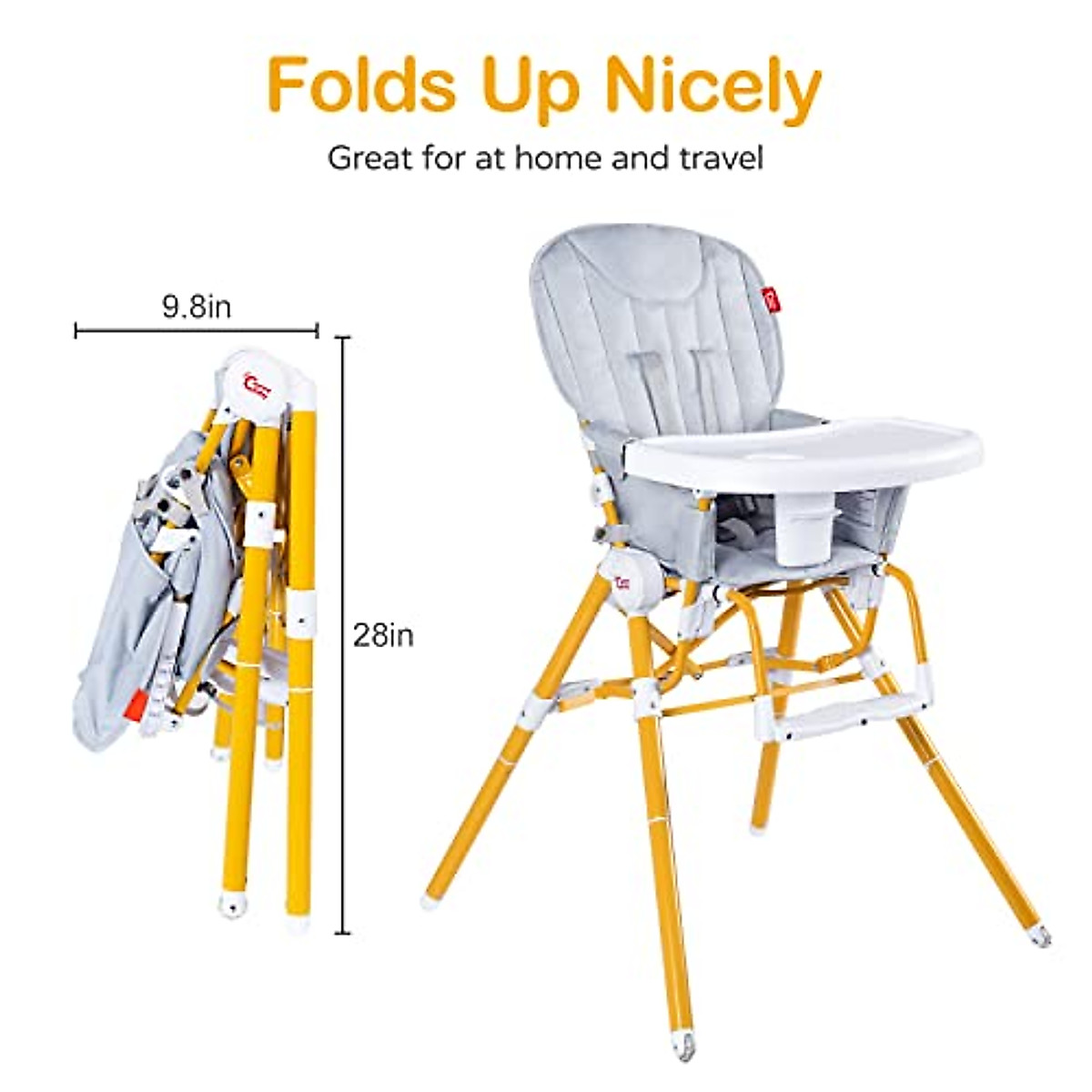 High Chairs for Babies and Toddlers, Baby High Chair, Ceurmt Baby Toddler High Chair, Convertible Highchairs with Removable Tray, Foldable | Portable, Height Adjustable, Space Saver, Easy Clean up