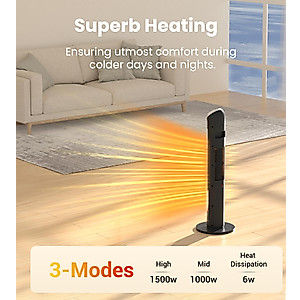 Mountman Space Heater, 38" Tower Heater with Remote, 3 Modes, 80° Osillation, Overheating & Tip-Over Protection, Electric Heater for Large Room, Office Use